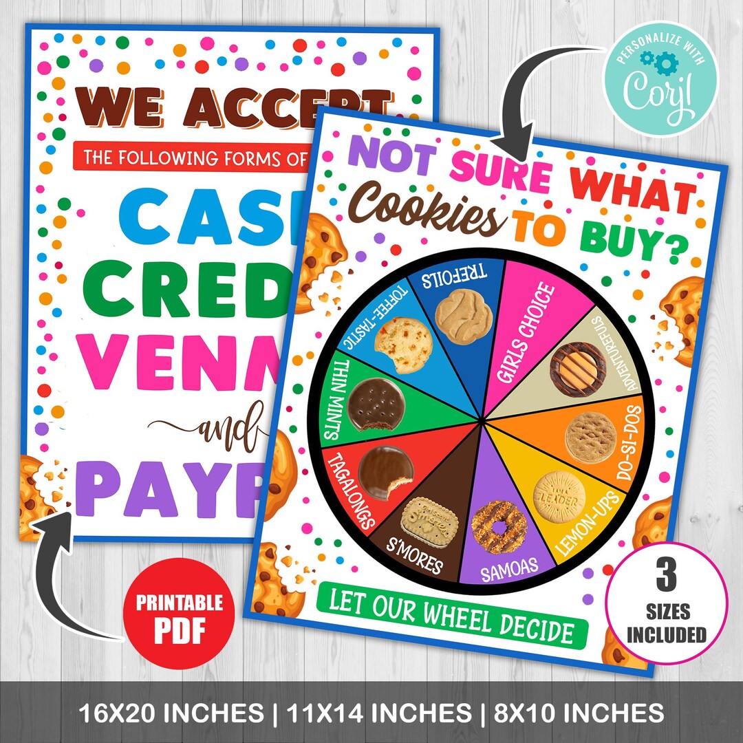 Editable Cookie Booth Wheel Sign, Printable PDF We Accept Payments Sign ...