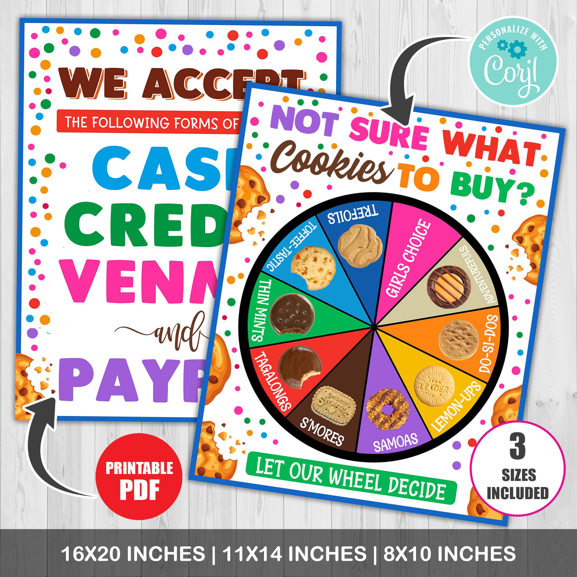 Editable Cookie Booth Wheel Sign, Printable PDF We Accept Payments Sign ...