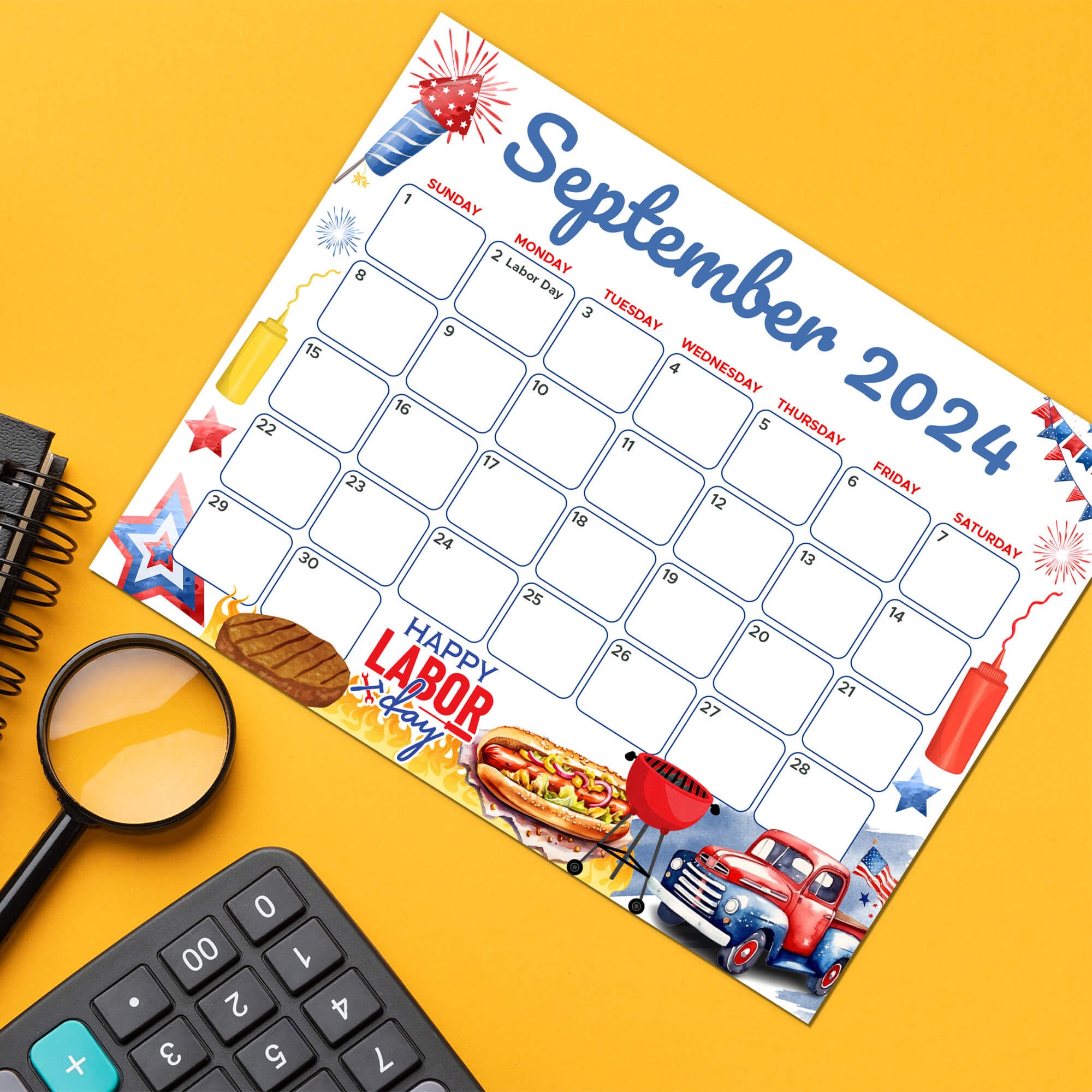 Printable September 2024 Calendar With Labor Day BBQ Theme - Etsy