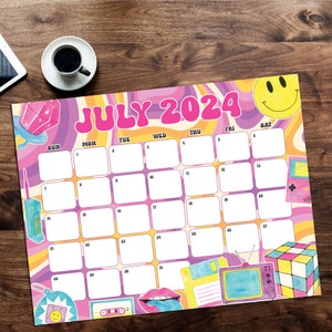 Colorful Retro Theme July 2024 Calendar, Printable Vintage Retro Vibe ...