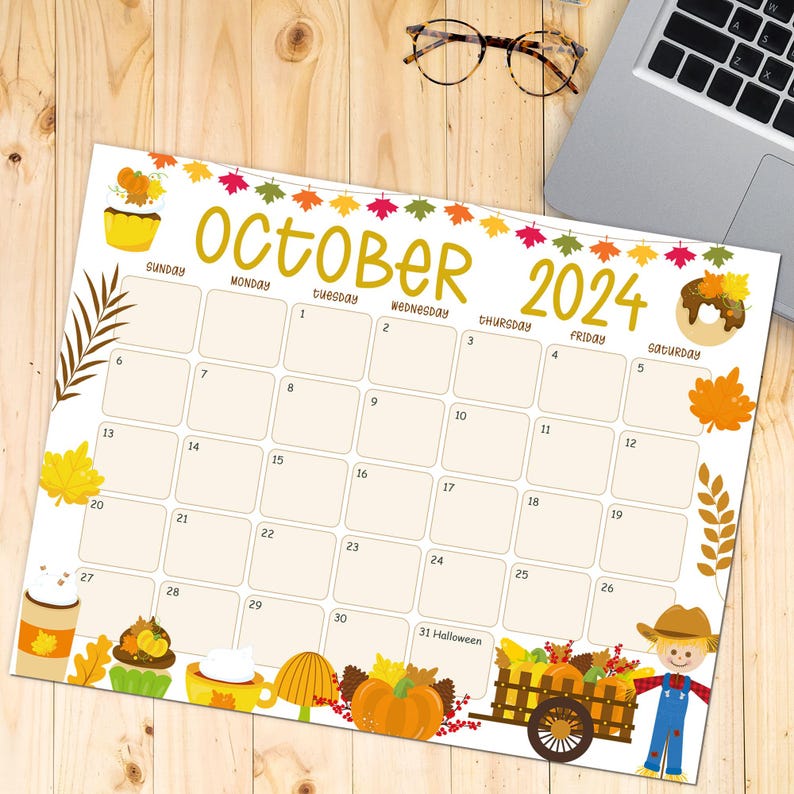 Cute October 2024 Calendar With Autumn Harvest Theme - Etsy