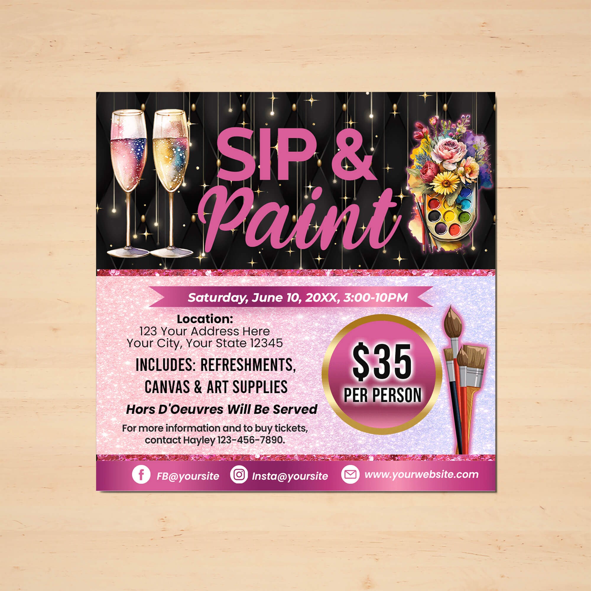 Paint Party Themed Event Flyer, Editable Paint and Sip Flyer Invite ...