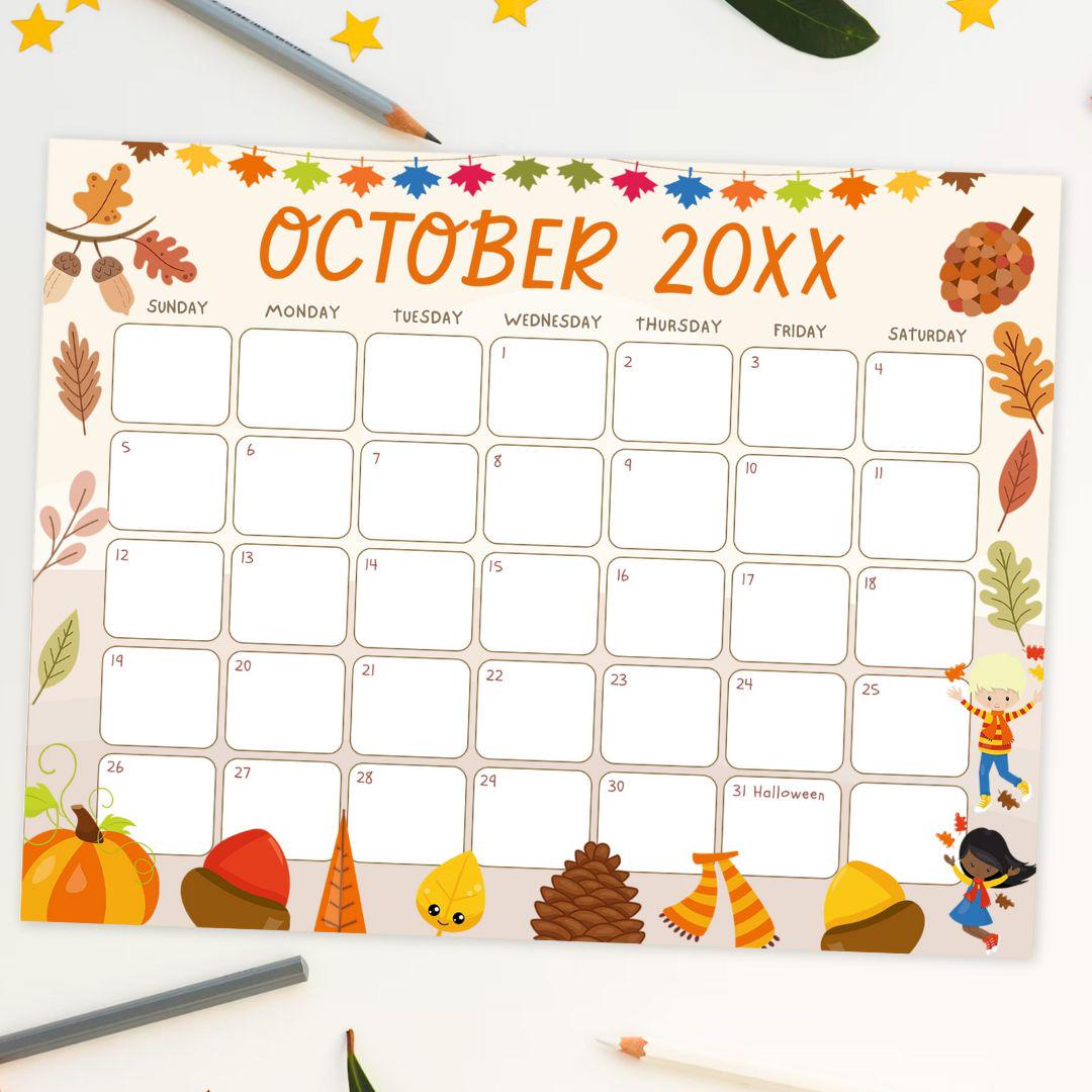 Editable Autumn Harvest October Calendar | Fall Themed Month of October ...