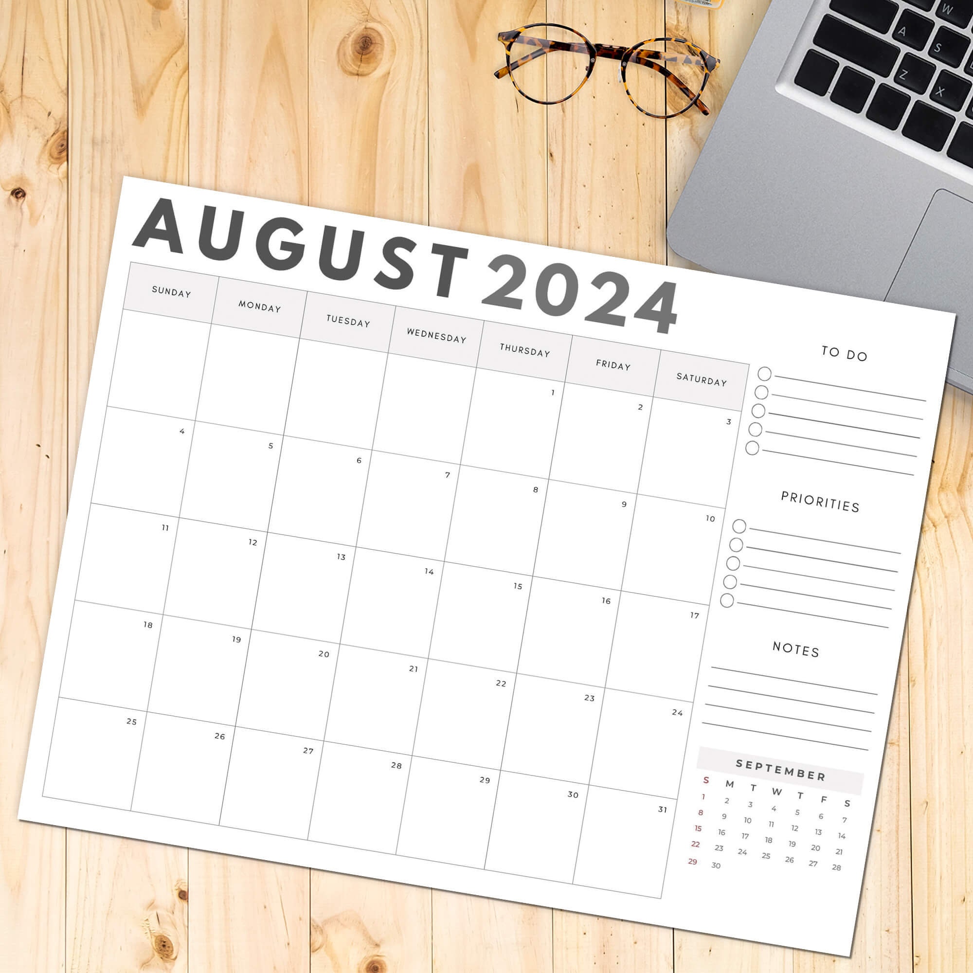 2024 August Calendar, Printable Monthly Calendar, Minimalist Planner ...