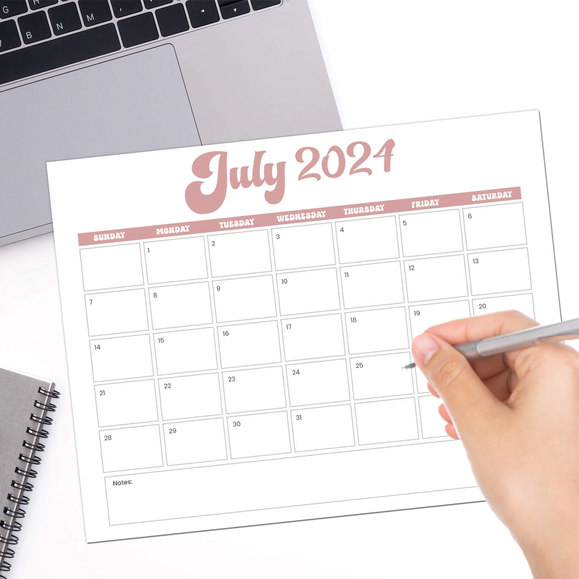 Printable Minimalist Retro July Calendar, Elegant Retro Chic Themed ...