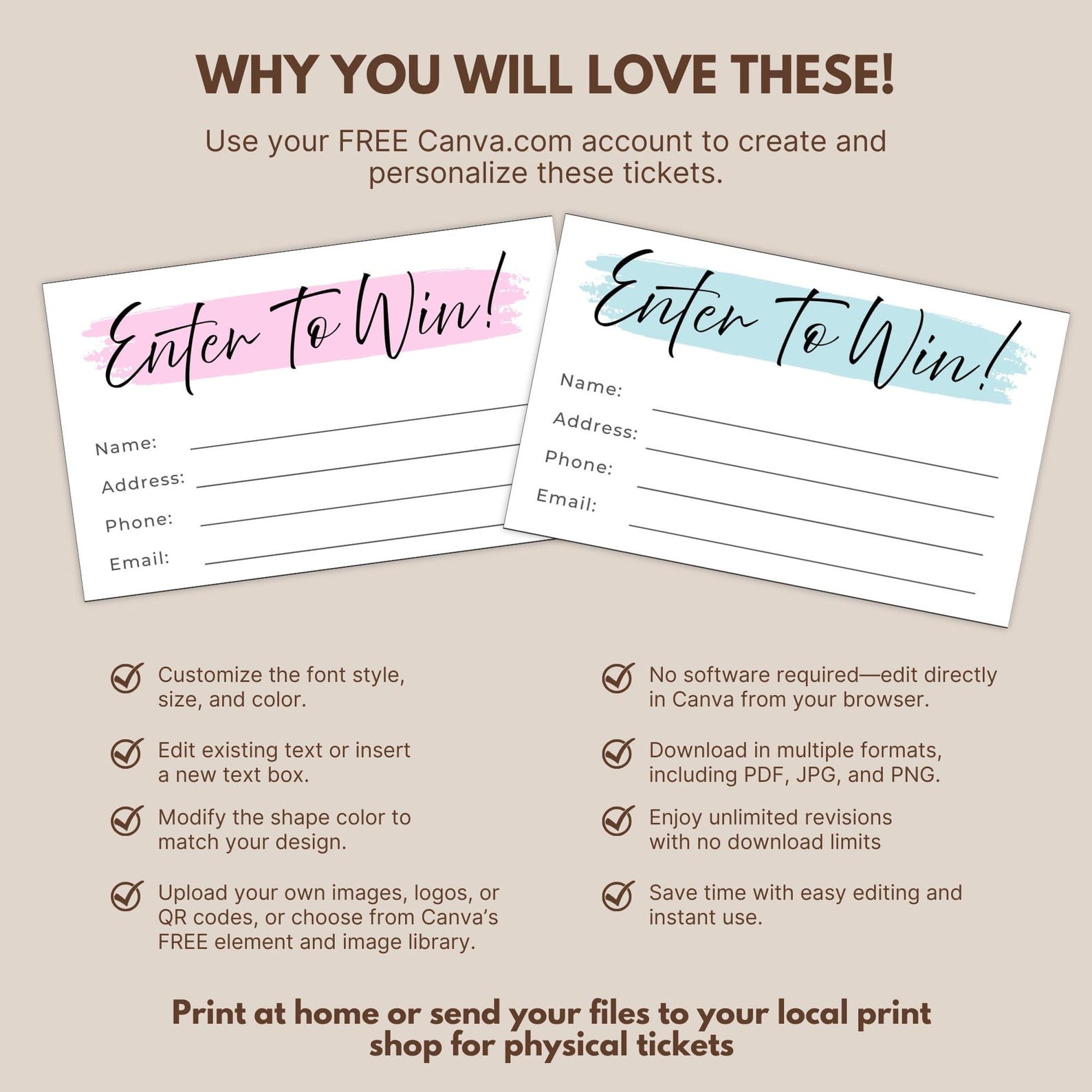 Editable Enter to Win Raffle Ticket Template | Printable Event Giveaway ...