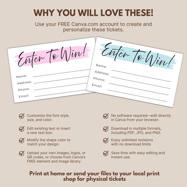 Editable Enter to Win Raffle Ticket Template | Printable Event Giveaway ...