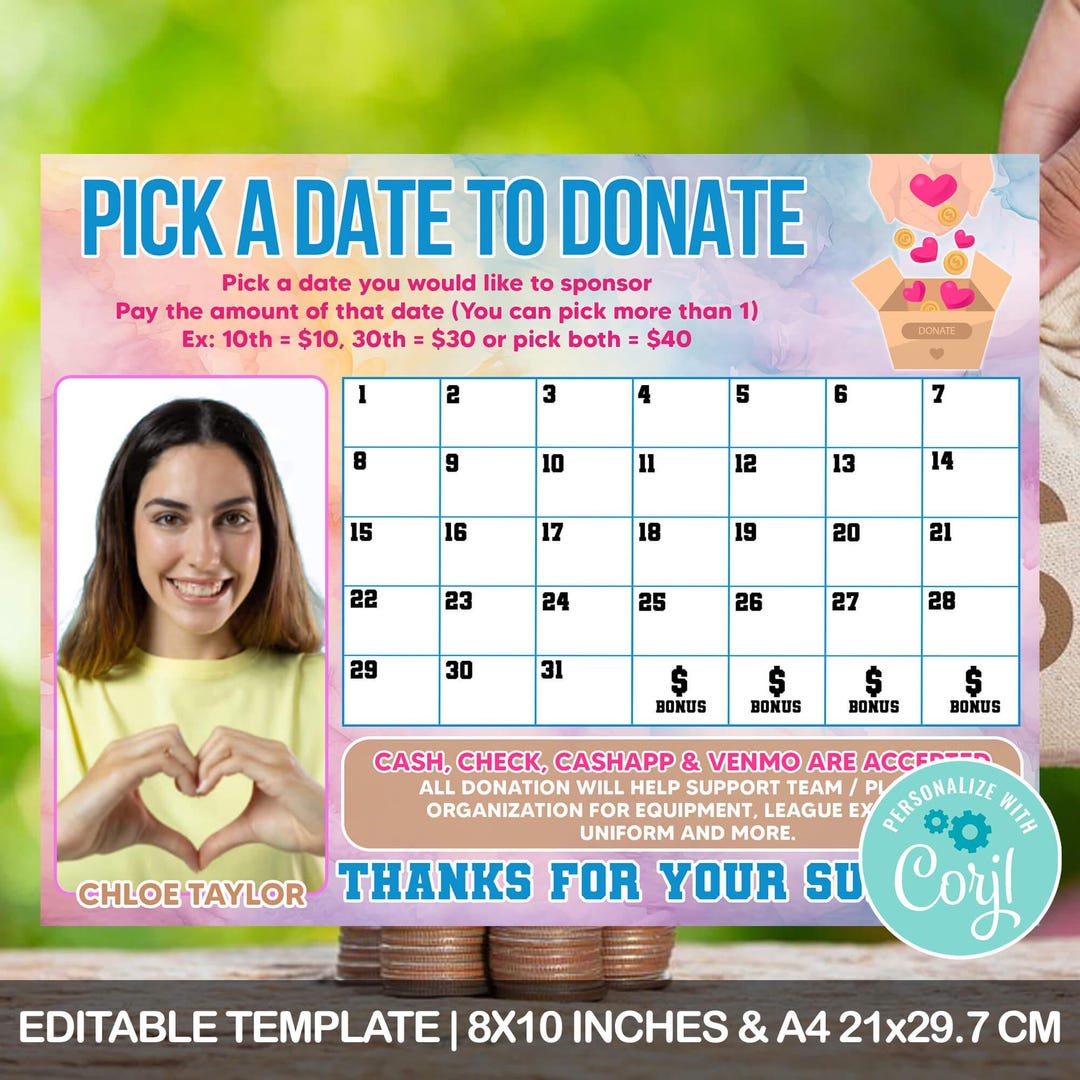 Custom Donation Calendar for Fundraisers - Etsy