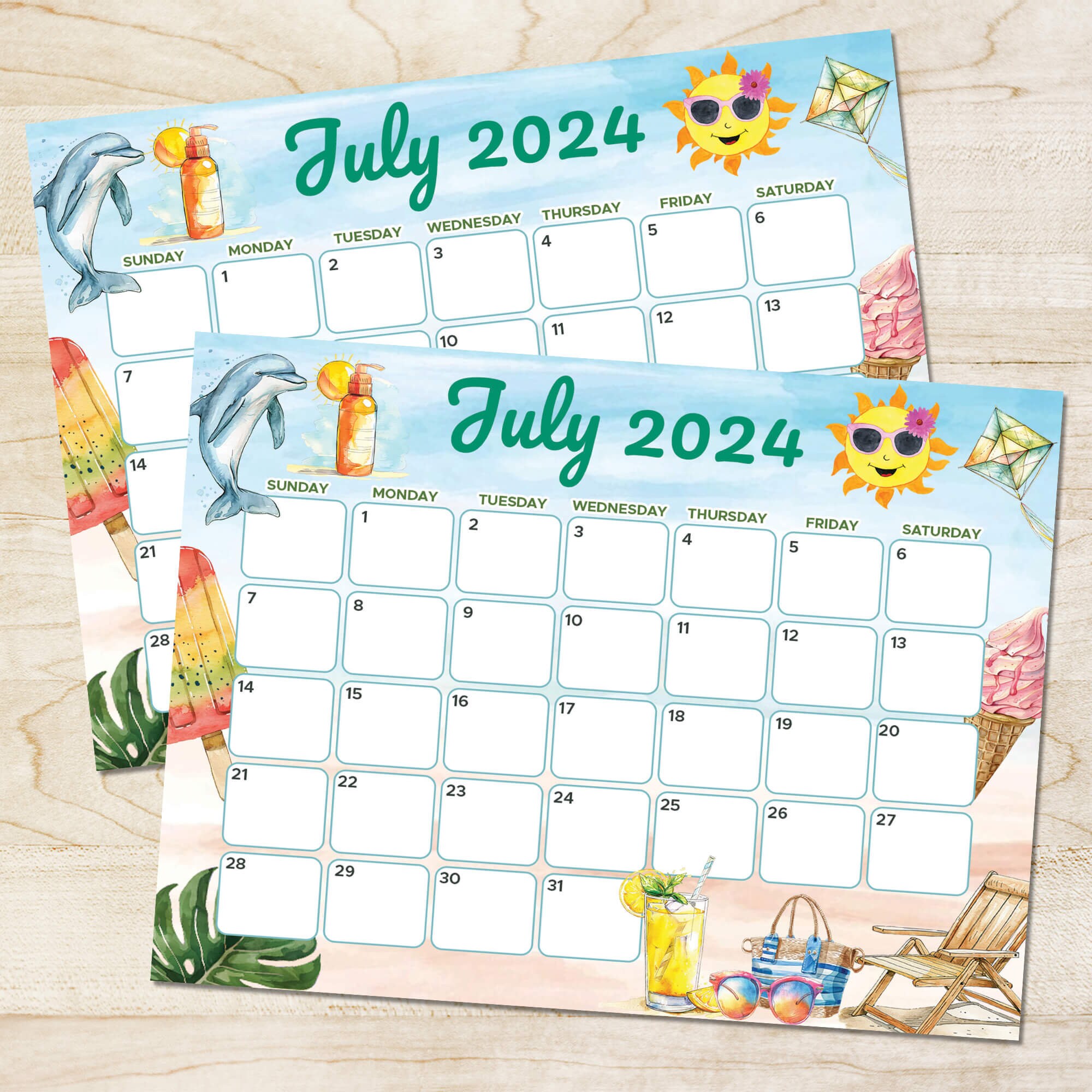 July 2024 Calendar, Printable Summer Planner, Monthly Schedule for Kids ...