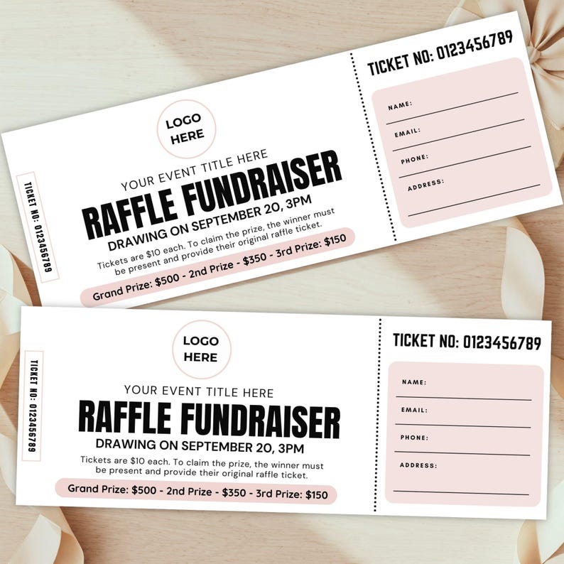 Editable Raffle Fundraiser Ticket Template | Printable Charity Raffle ...