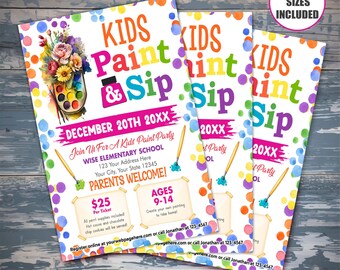 Paint Party Themed Event Flyer, Editable Paint and Sip Flyer Invite ...