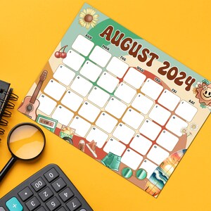 Printable Retro Nostalgic Summer Theme August 2024 Calendar, Printable ...
