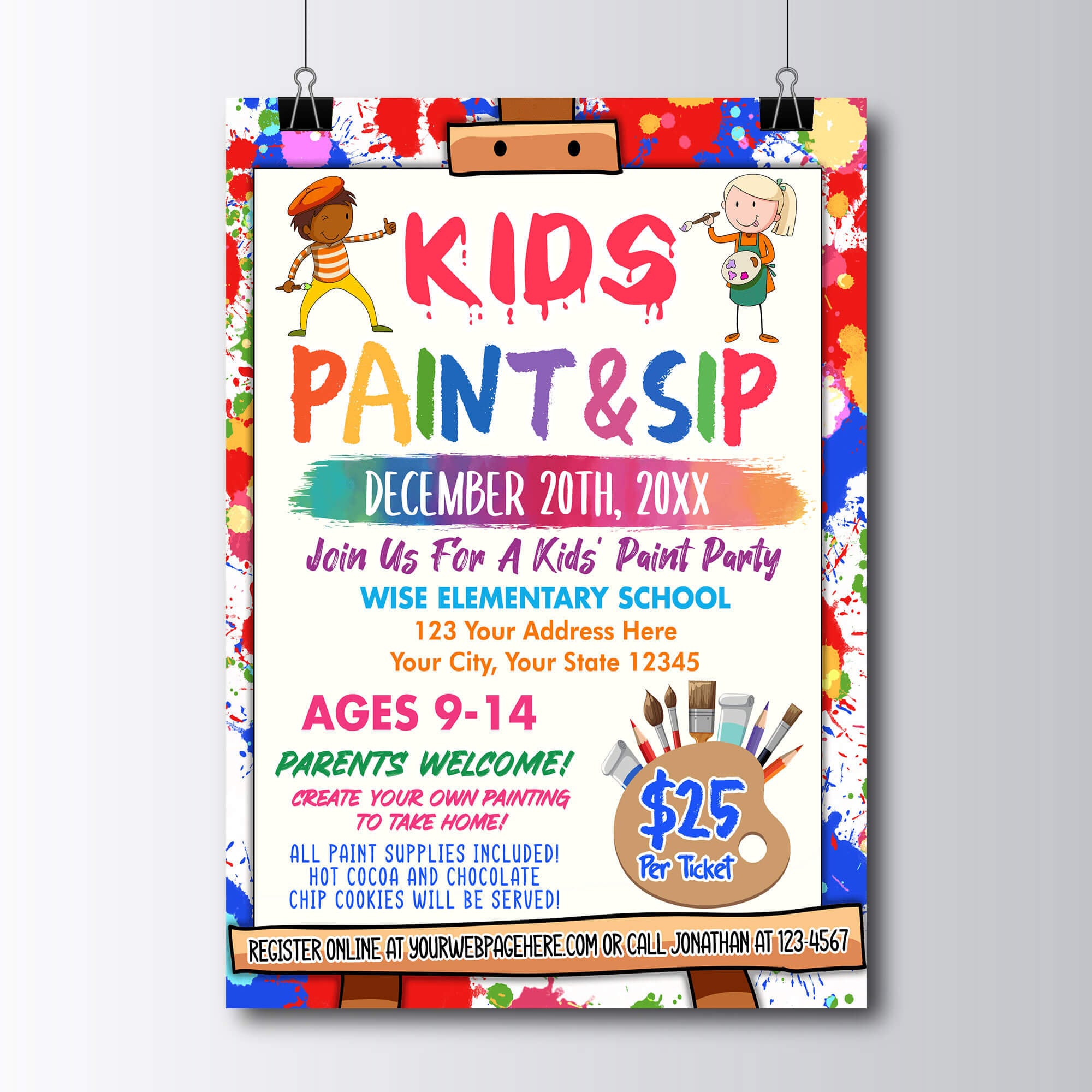 Editable Kids Paint Party Event Flyer, Kids Sip and Paint Flyer ...