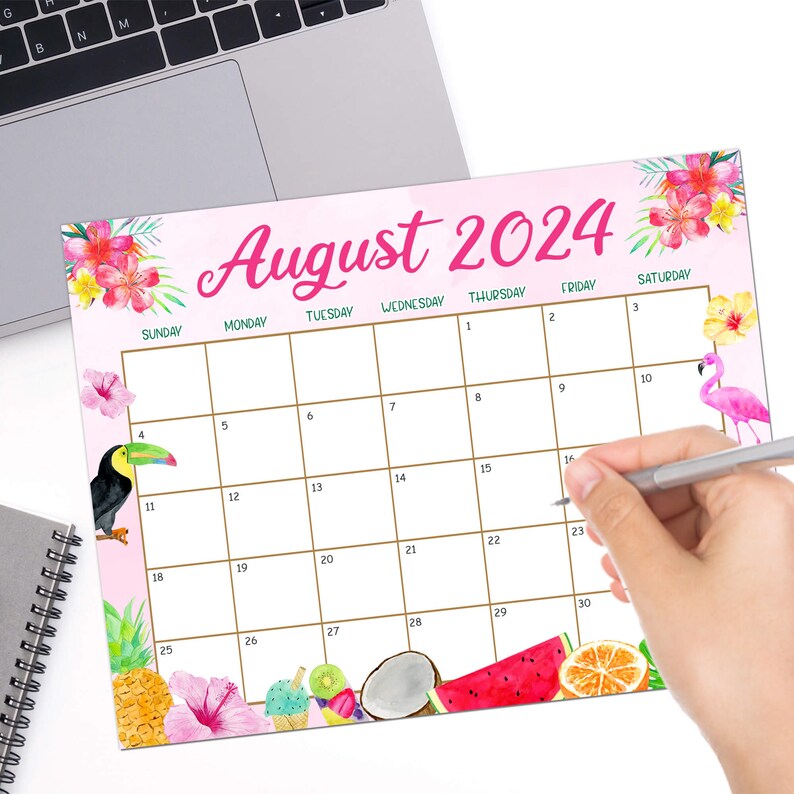 PDF Tropical Paradise August 2024 Themed Calendar, Printable Island ...