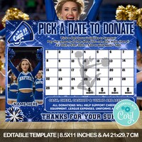 Editable Cheer Fundraiser Calendar, Cheer Pick a Date to Donate, Navy ...