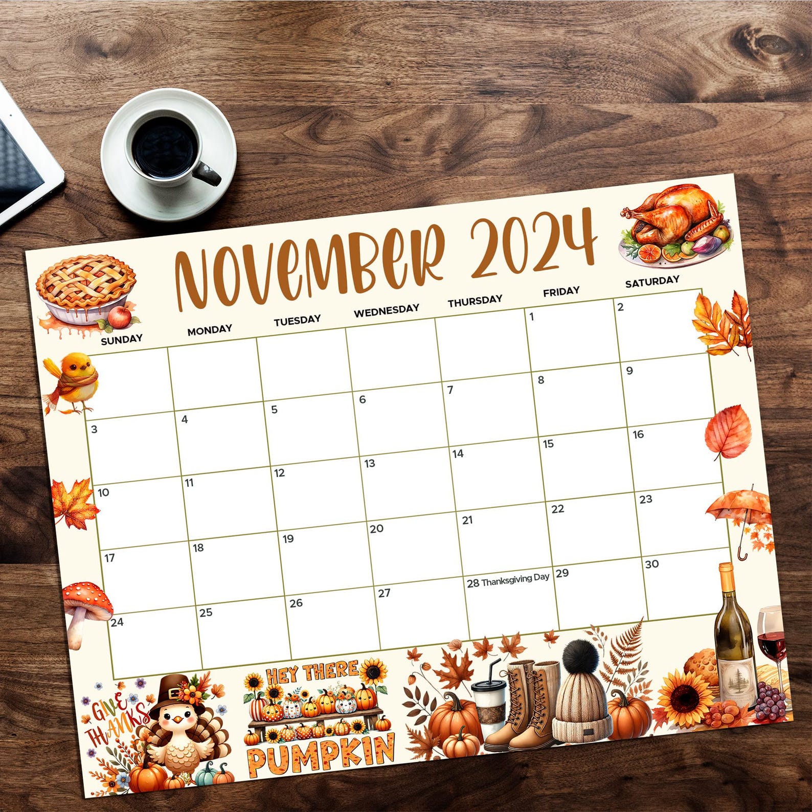 November Art Calendar Page Printable - Etsy