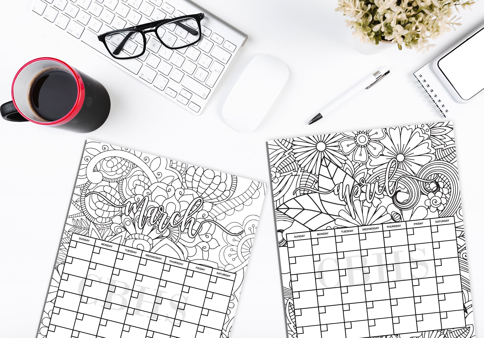 2023 Calendar PDF, Floral Calendar 12 Month Coloring Pages, Printable ...