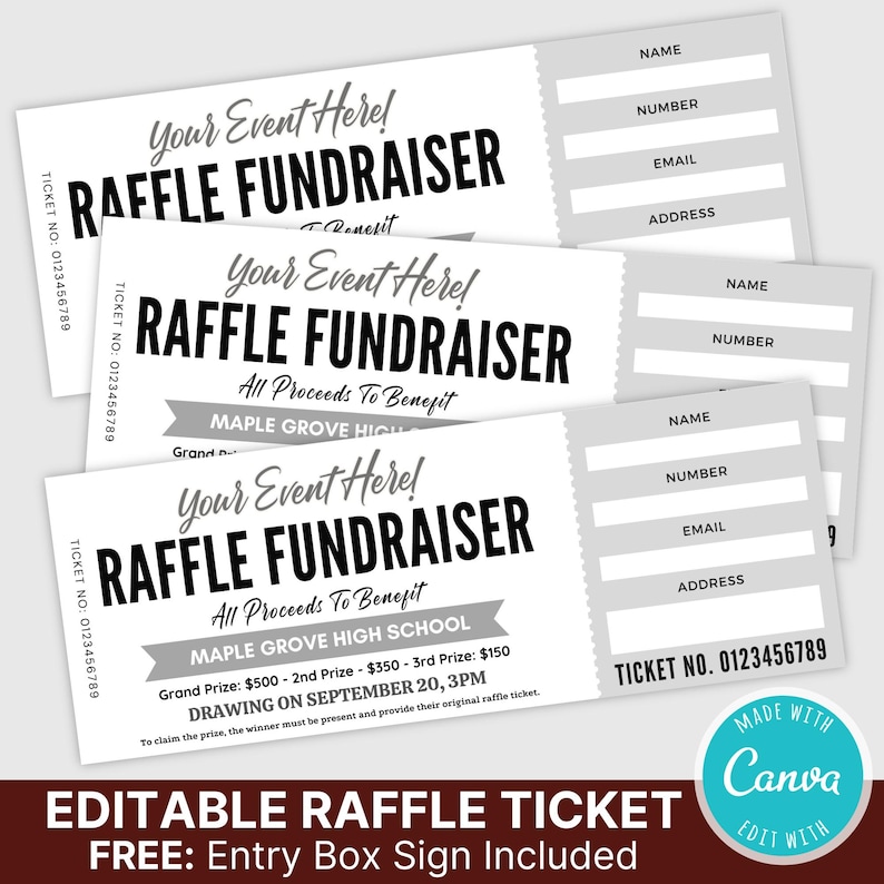 Editable Raffle Ticket Template | Printable Fundraiser Tickets | DIY ...
