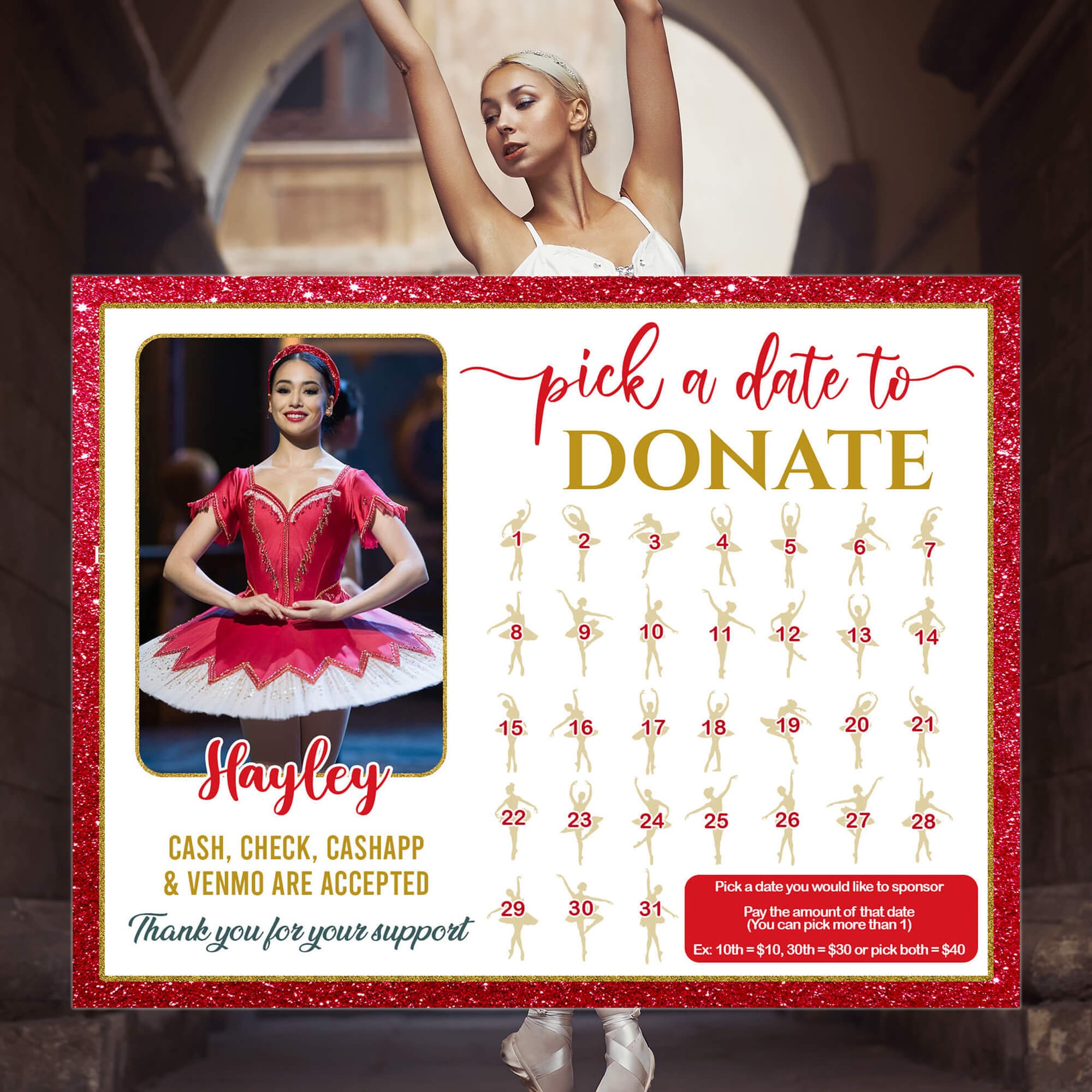 Editable Dance Fundraising Calendar, Ballerina, Modern Dance Pick a ...