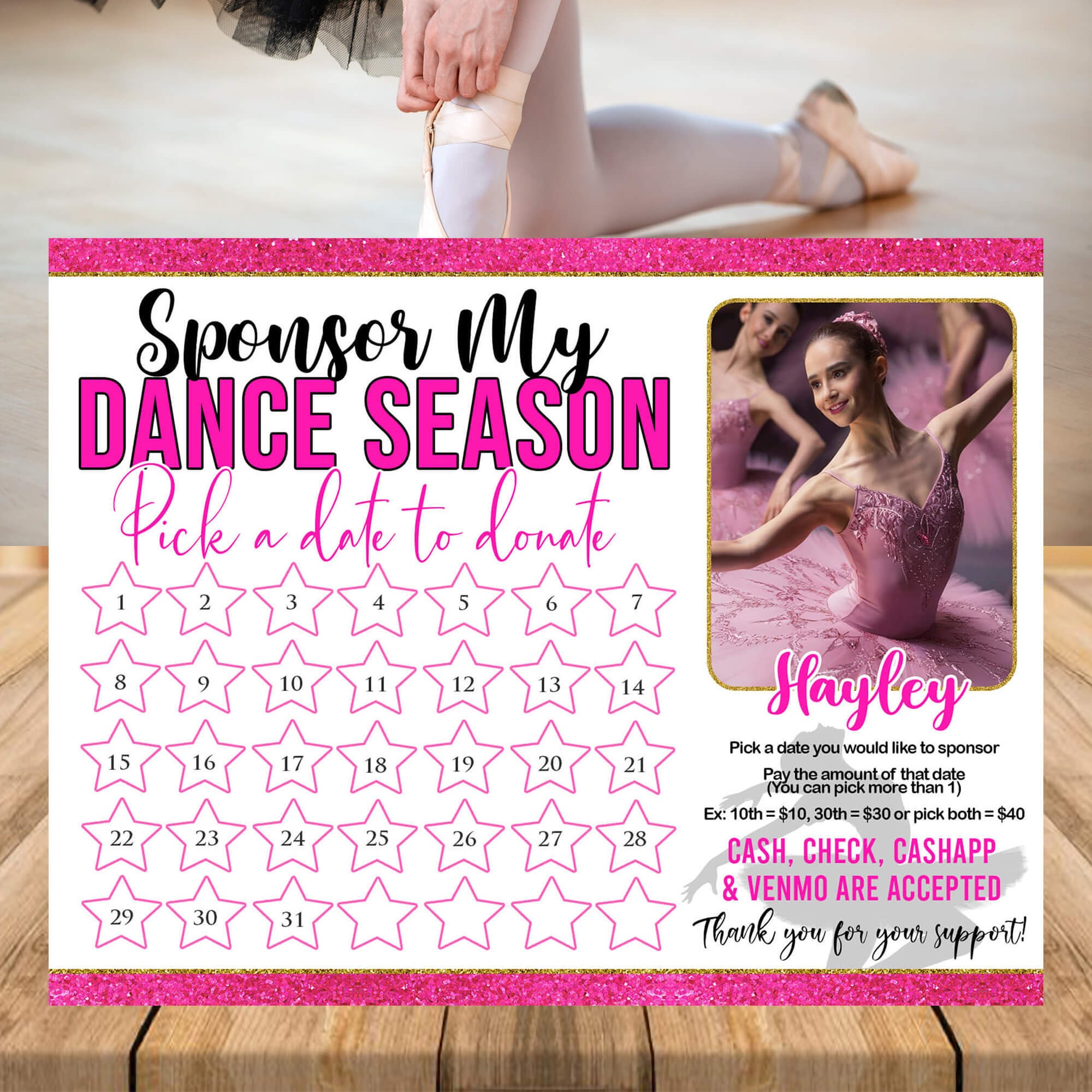 Dance Themed School Fundraiser Calendar, Ballet Themed Calendar ...