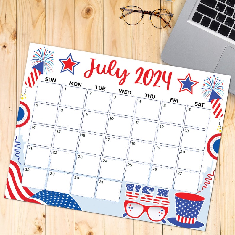 July 2024 Calendar, Printable 4th July Independence Day, Happy 4th July ...