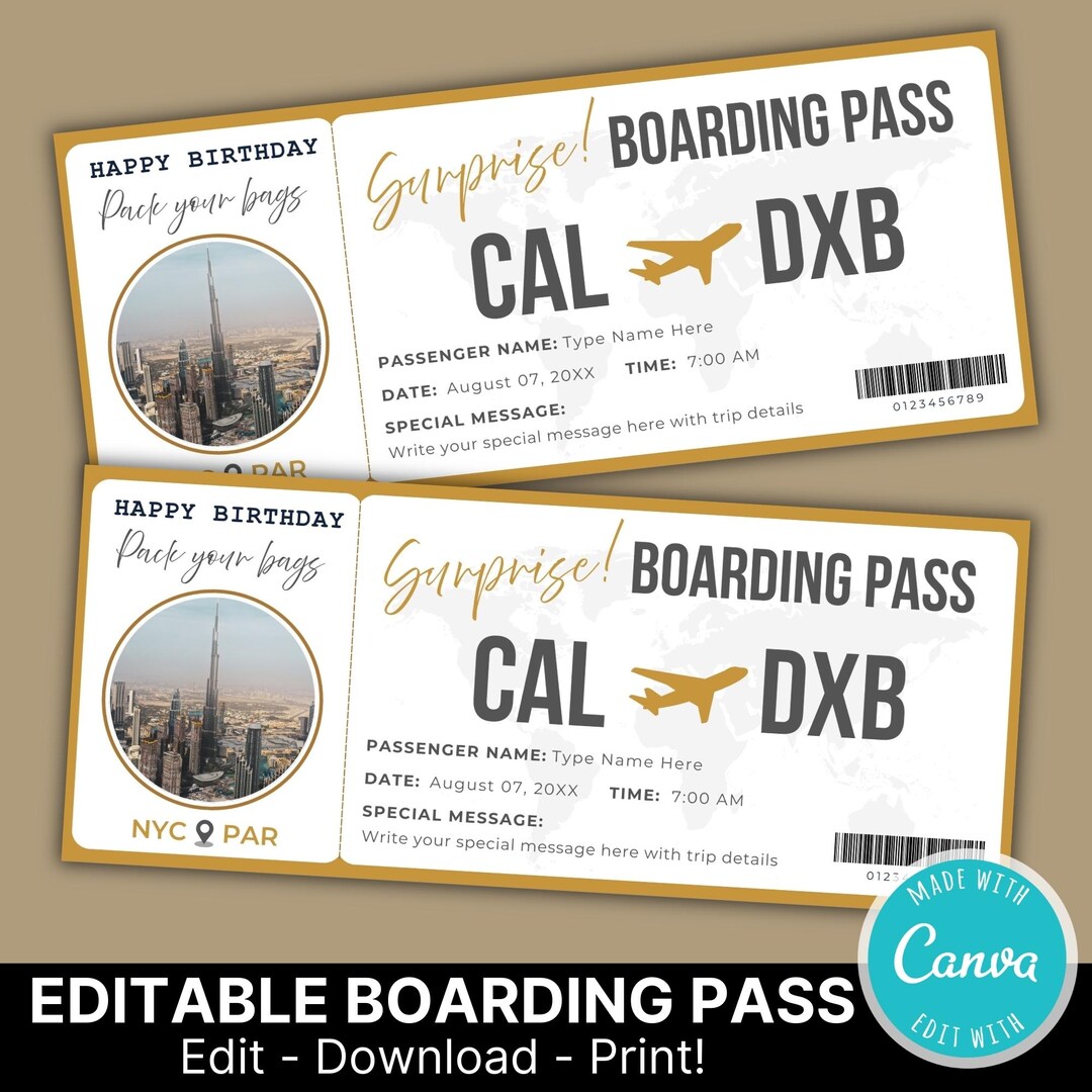 Editable Boarding Pass Surprise Ticket Template | Travel Reveal ...