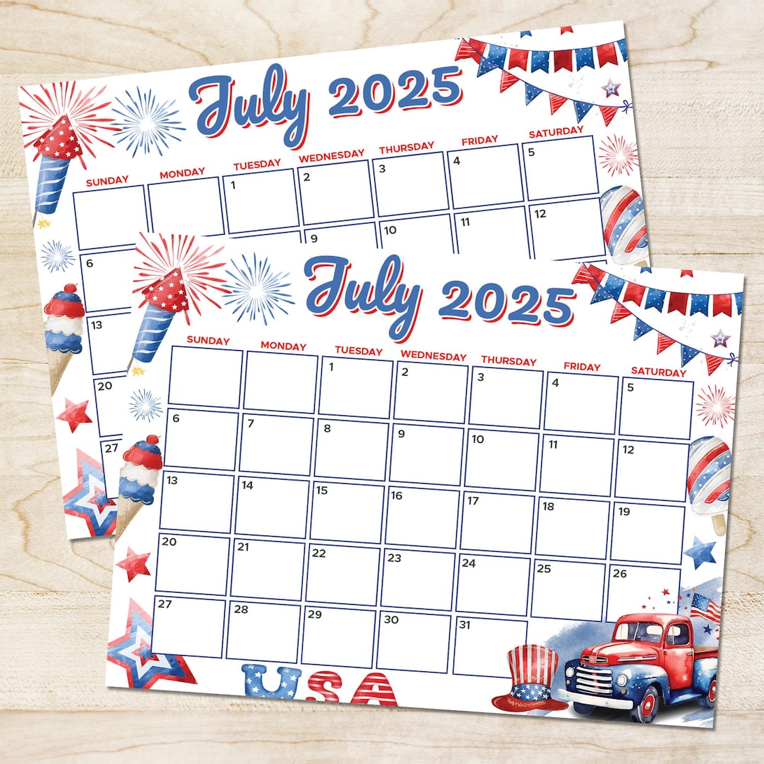 4th of July Day Calendar Planner, Printable July 2025 Calendar ...
