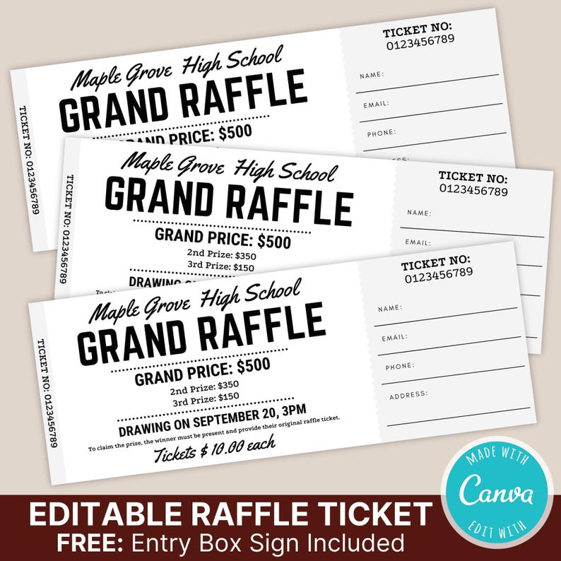 Editable Raffle Ticket Template | Printable Fundraiser Tickets | DIY ...