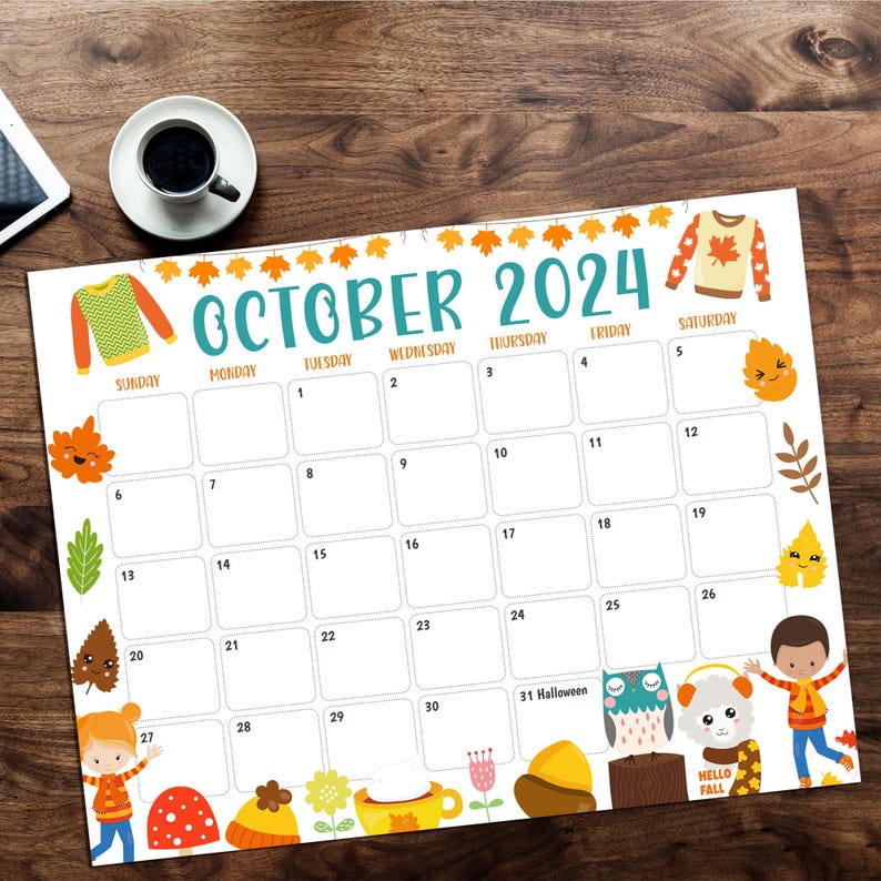 Printable October 2024 Calendar With Fall Harvest Theme - Etsy