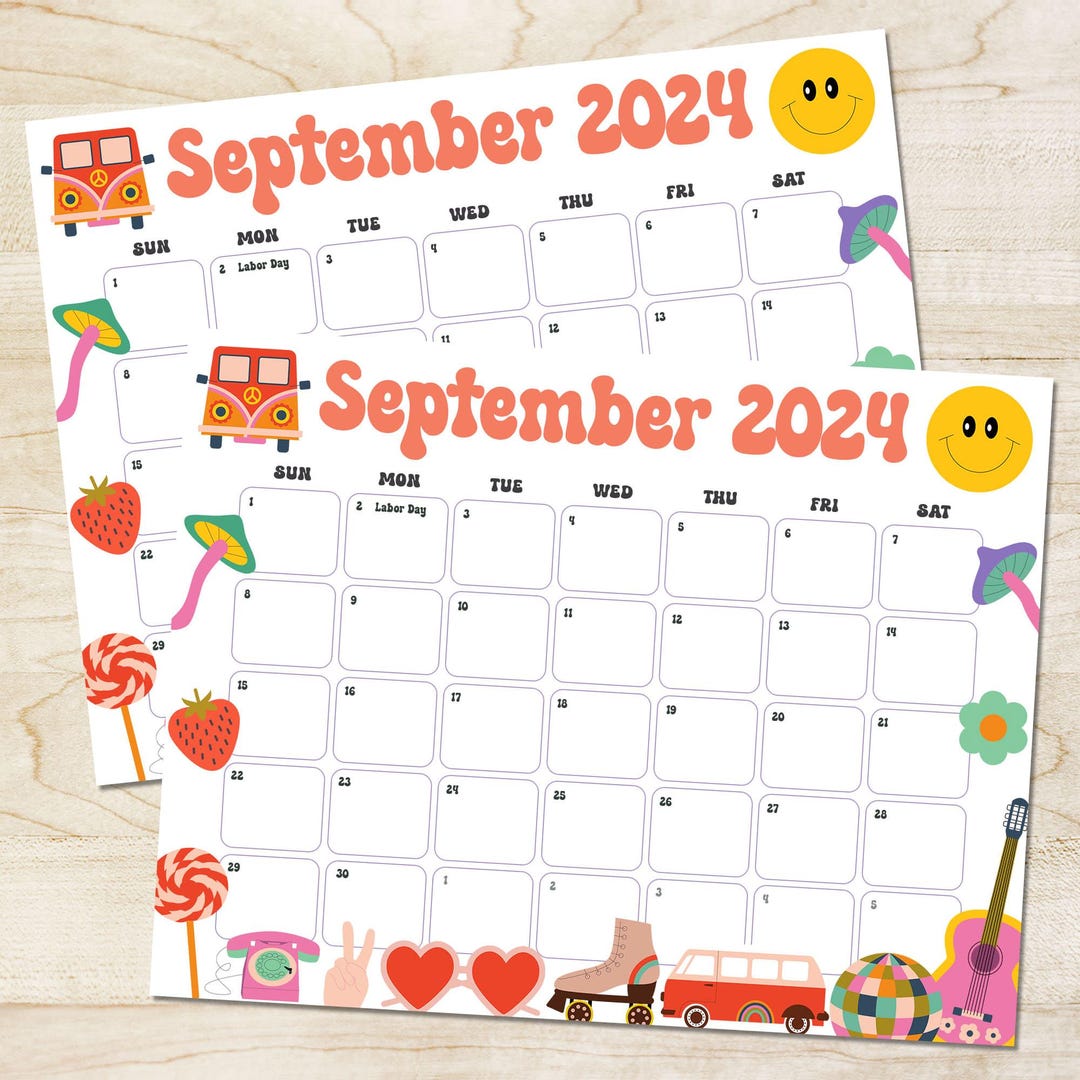 Printable September 2024 Calendar Groovy Retro Theme - Etsy