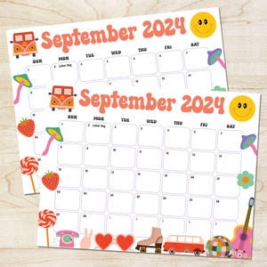 Printable September 2024 Calendar Groovy Retro Theme - Etsy