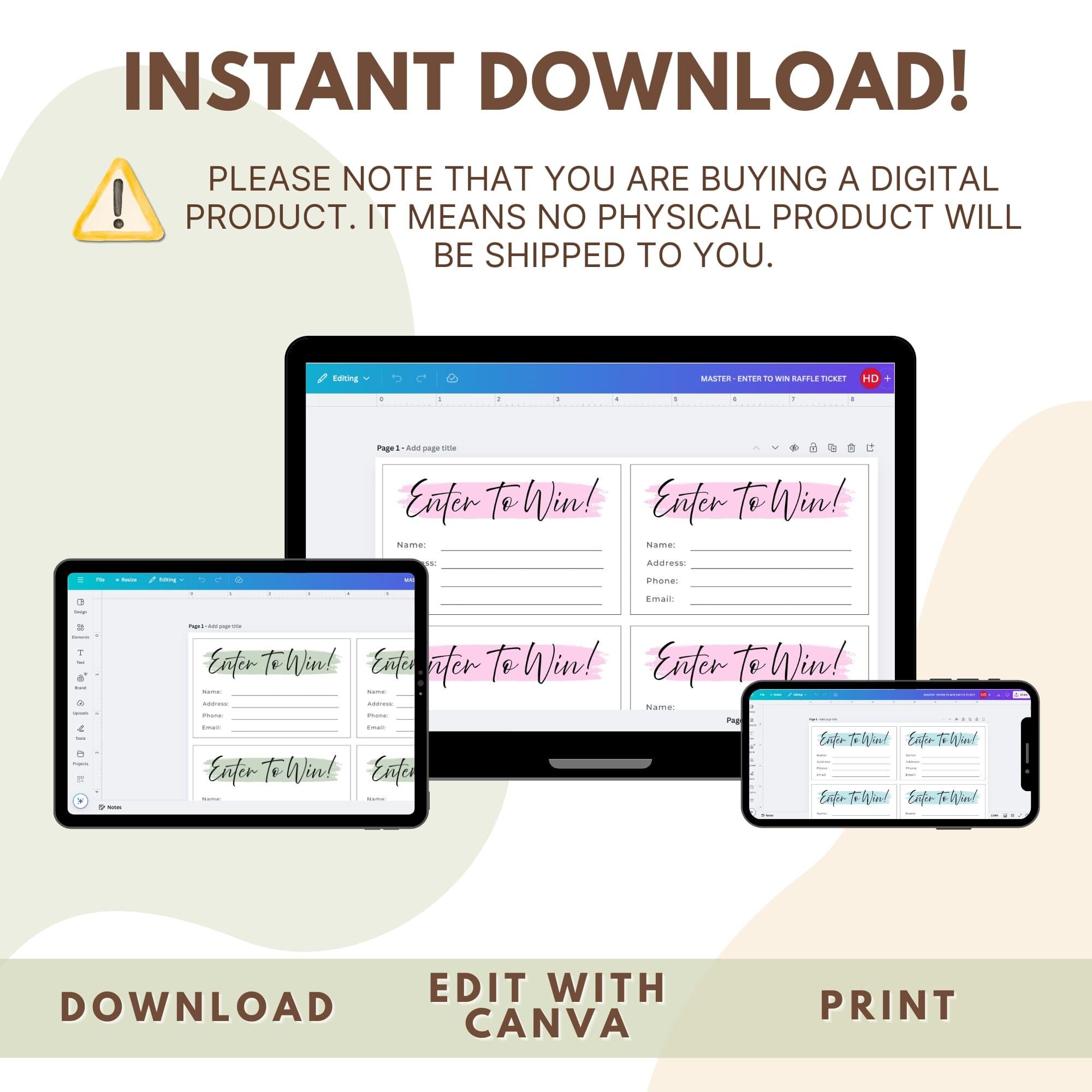 Editable Enter to Win Raffle Ticket Template | Printable Event Giveaway ...