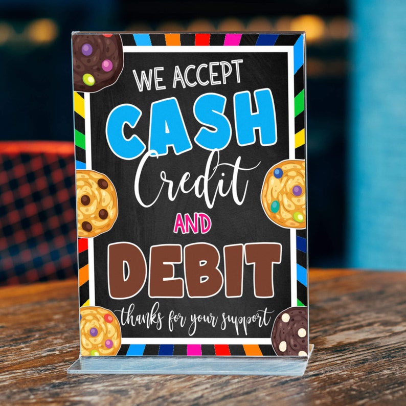 Printable We Accept Cash, Credit and Debit Sign, Fundraising Booth ...