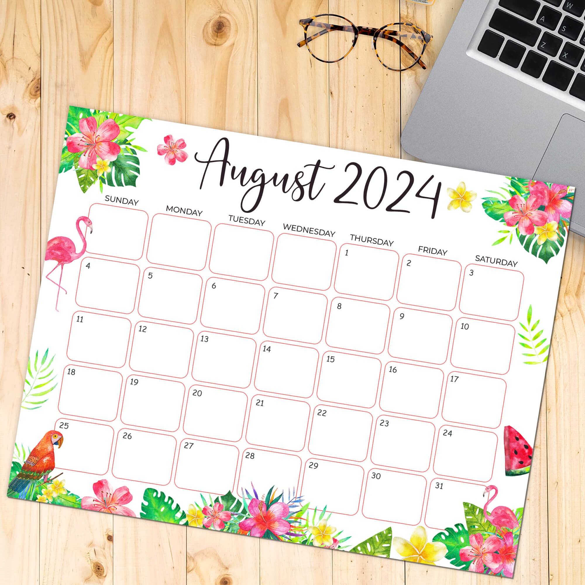 PDF August 2024 Tropical Themed Calendar, Printable Tropical Escape ...