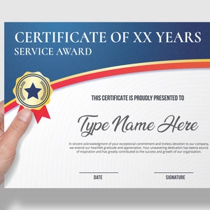 Editable Years of Service Award Printable, Years of Service Certificate ...
