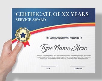 Editable Certificate Years of Service Award Printable, Years of Service ...