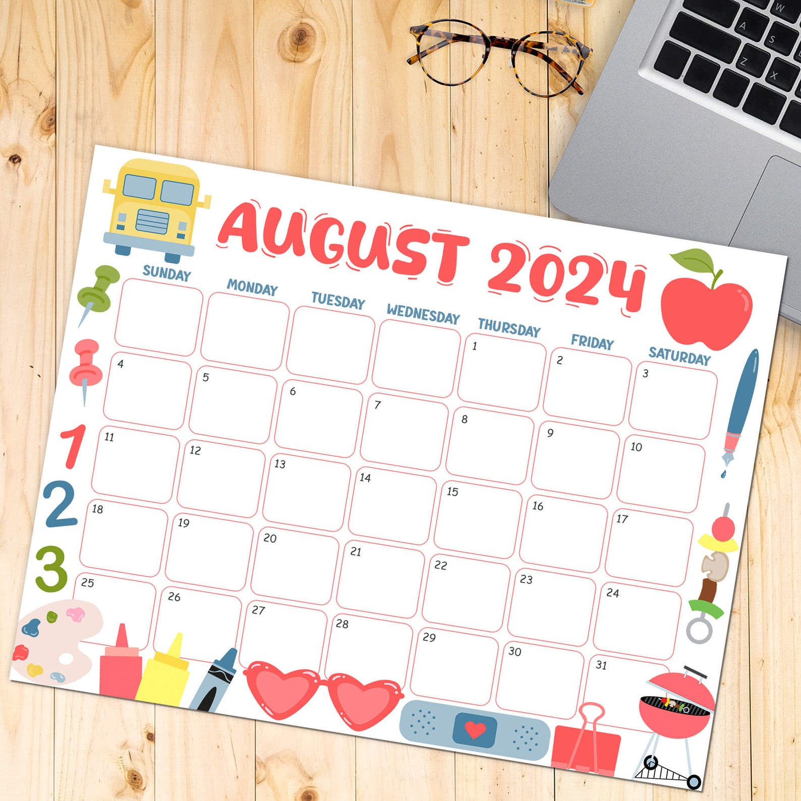 Printable Back to School August 2024 Calendar, August Academic Planner ...