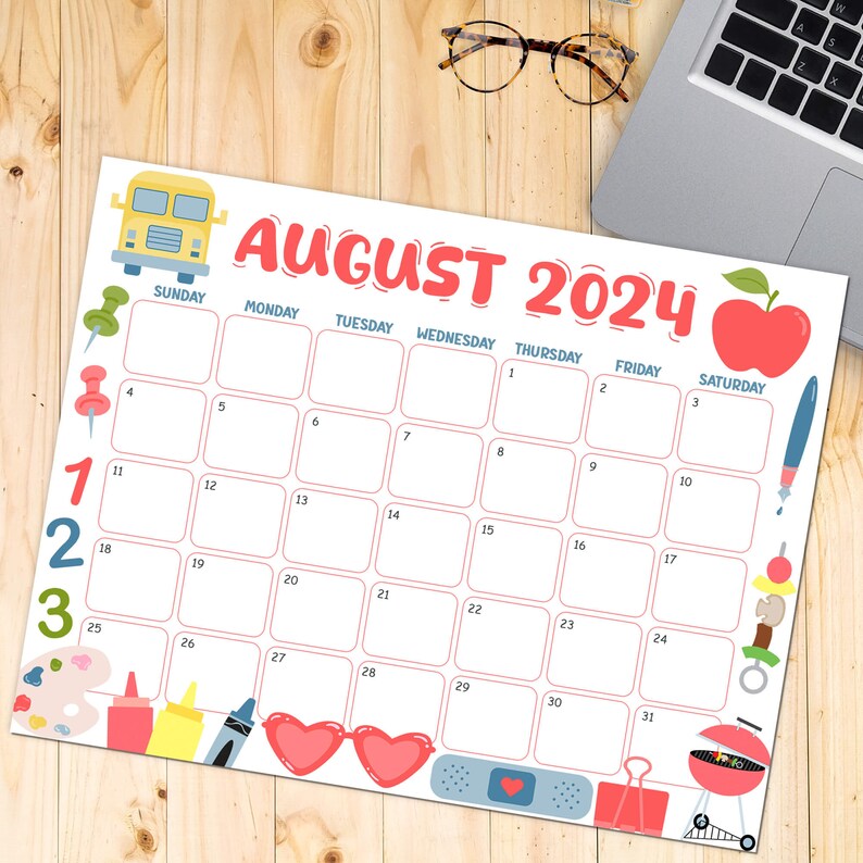 Printable Back to School August 2024 Calendar, August Academic Planner ...