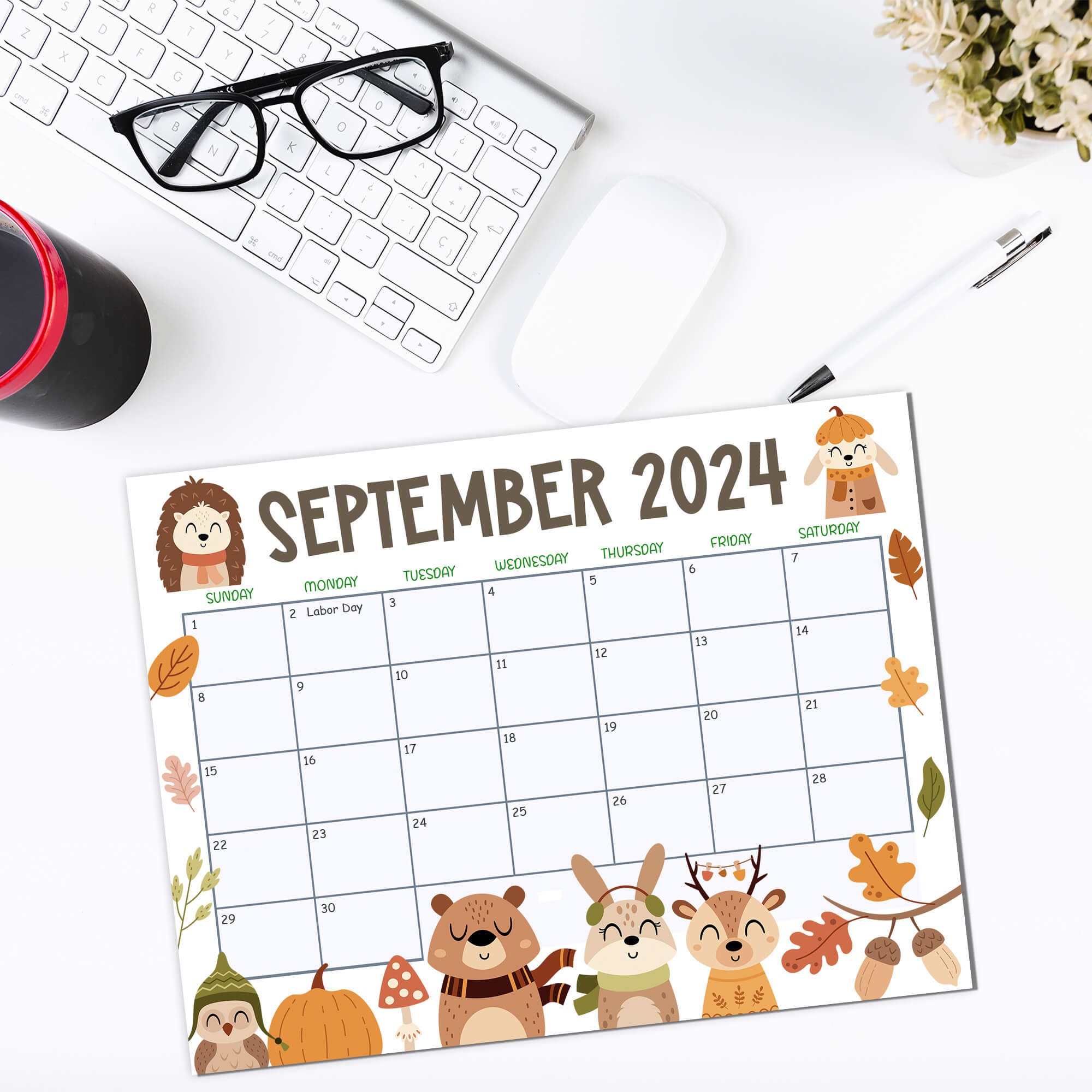 September 2024 Calendar Fall Animals Theme Printable - Etsy