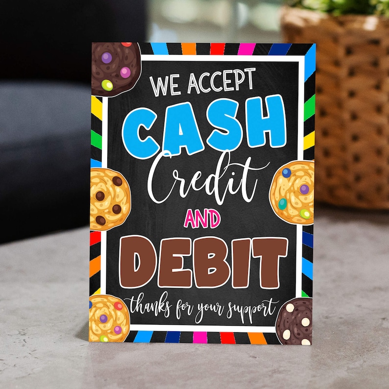 Printable We Accept Cash, Credit and Debit Sign, Fundraising Booth ...