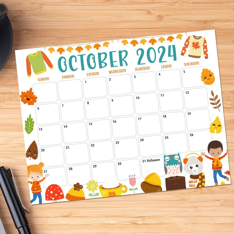 Printable October 2024 Calendar With Fall Harvest Theme - Etsy