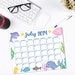 July 2024 Underwater Calendar, Printable Under the Sea Planner, Monthly ...
