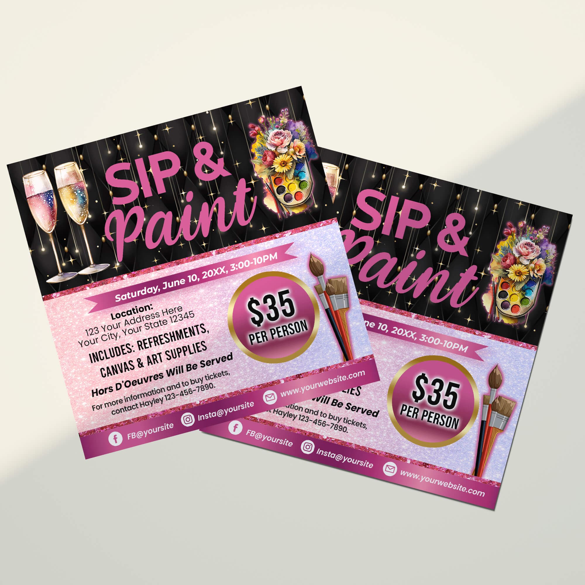 Paint Party Themed Event Flyer, Editable Paint and Sip Flyer Invite ...