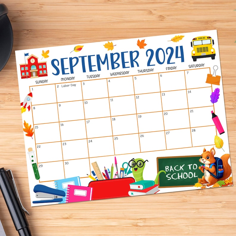 Printable Back to School September 2024 Calendar - Etsy