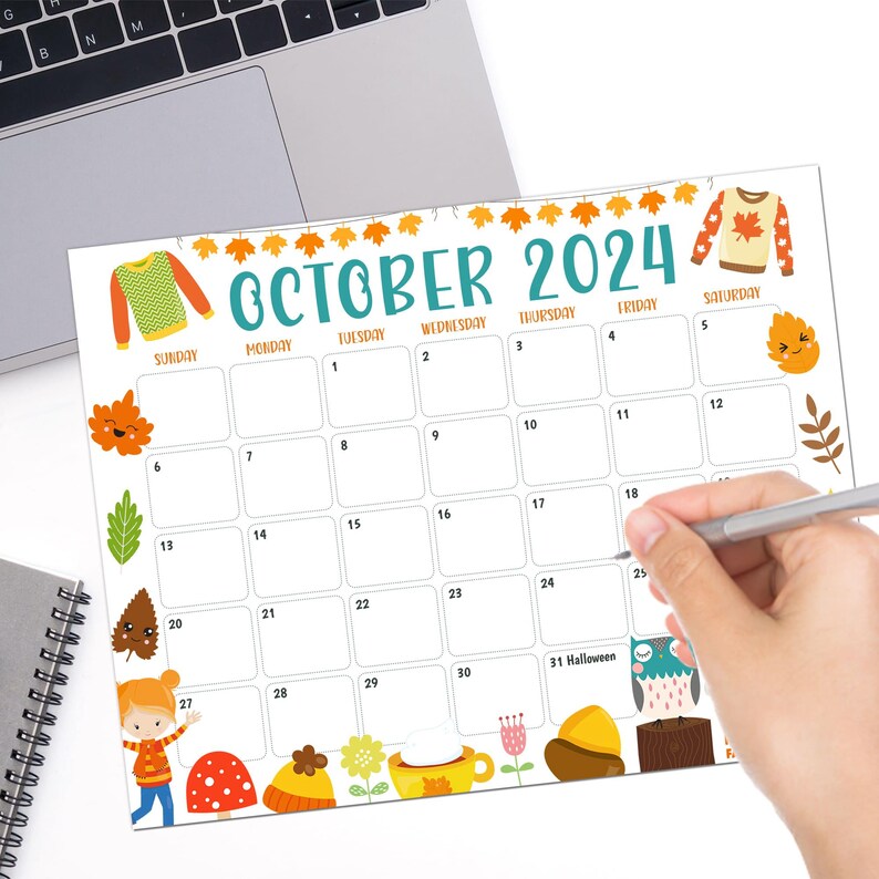 Printable October 2024 Calendar With Fall Harvest Theme - Etsy