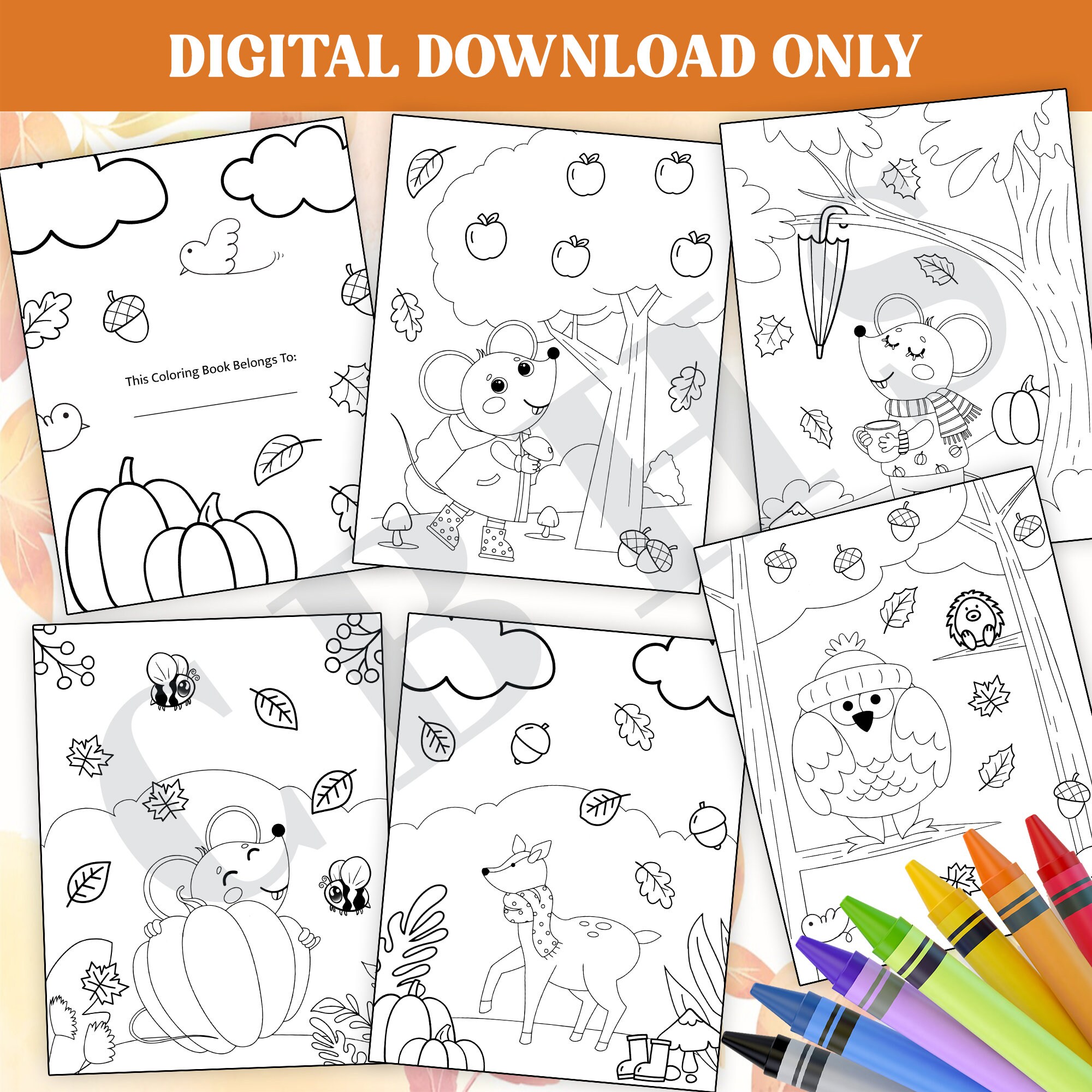 Fall Coloring Pages for Kids Printable V1, Kids Coloring Pages PDF File ...