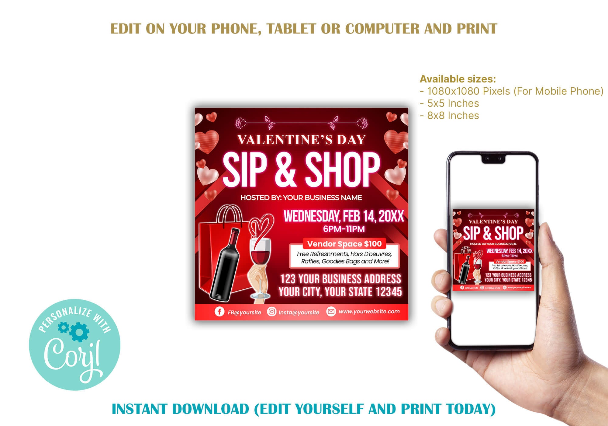 Editable Valentine's Day Sip and Shop Flyer, Boutique Sale Flyer ...