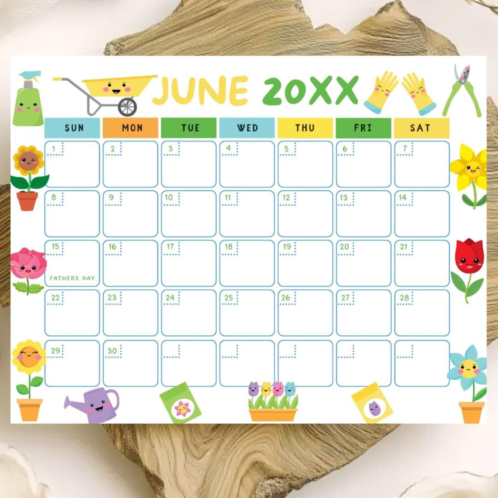 Editable Spring Garden June Calendar Template | Printable Floral ...