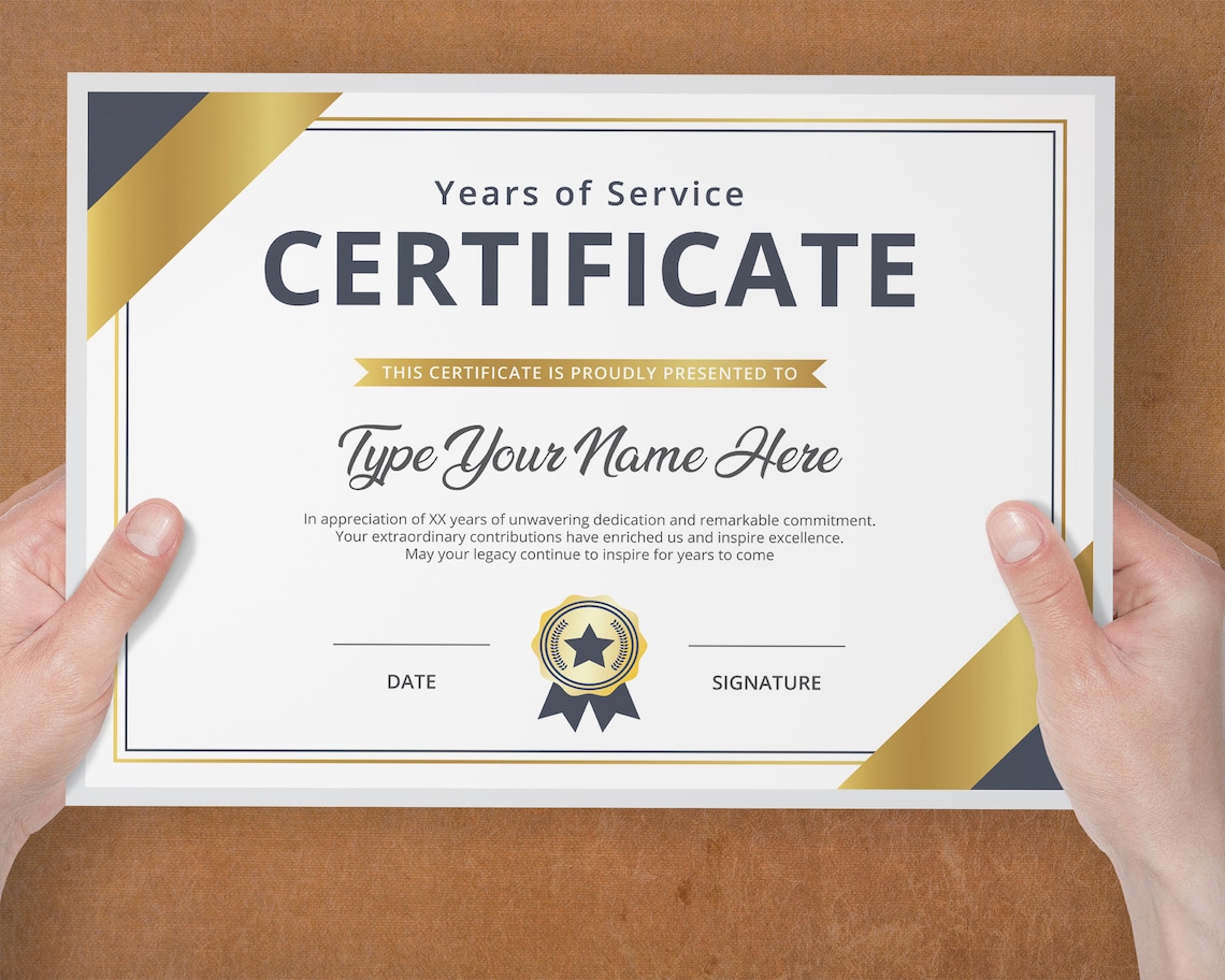 Editable Years of Service Award Printable, Years of Service Certificate ...