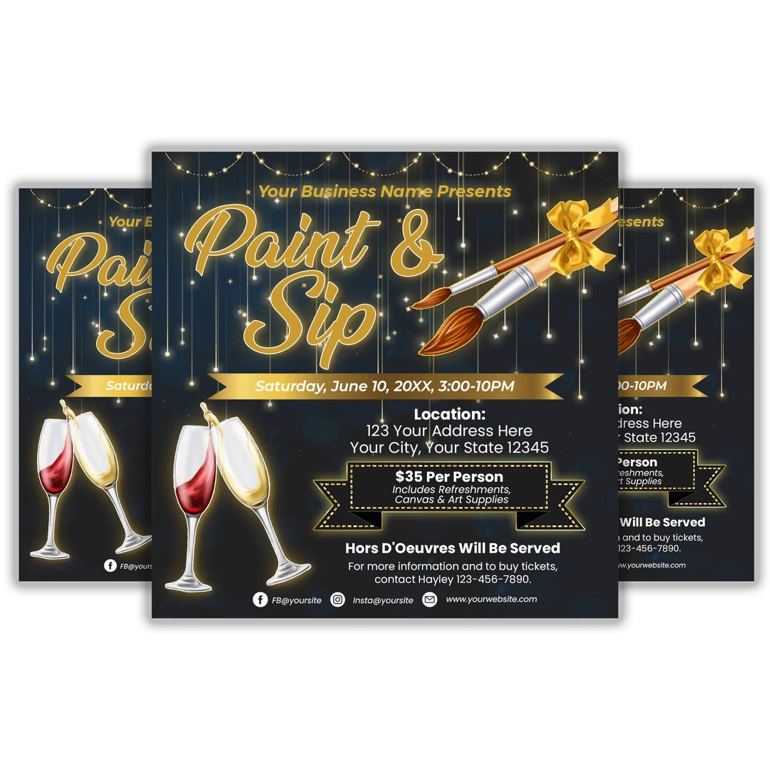 Paint and Sip Flyer, Editable Sip and Paint Flyer Template, Paint Party ...